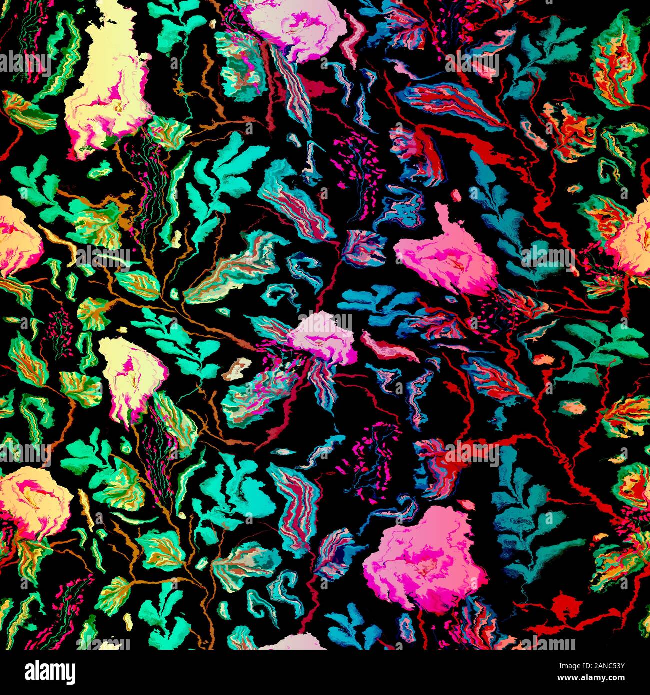 Floral techno glitch surreal flower pattern swatch Stock Photo - Alamy