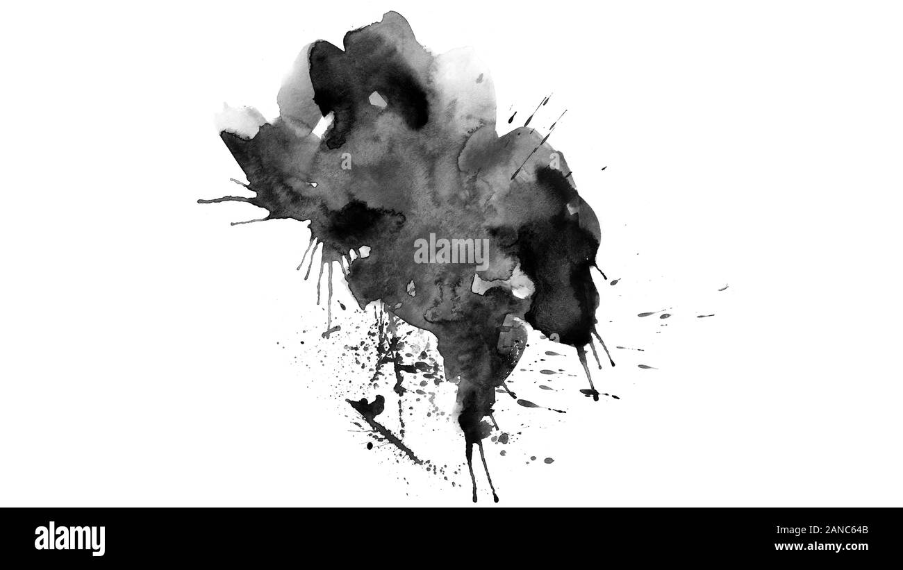 Black ink splash isolated on white background. Black ink brush backdrop ...