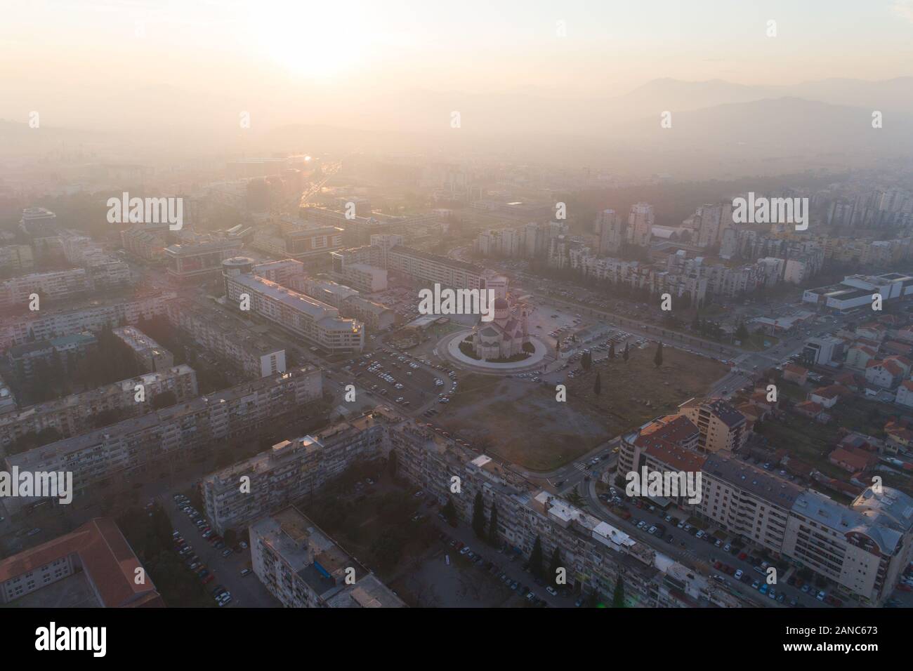aerial view of Podgorica city during sunset Stock Photo - Alamy