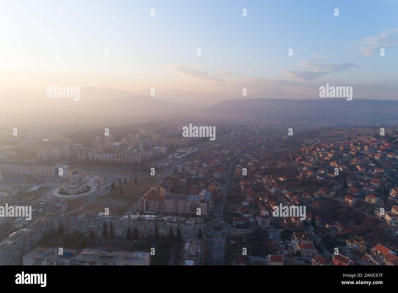 aerial view of Podgorica city during sunset Stock Photo - Alamy