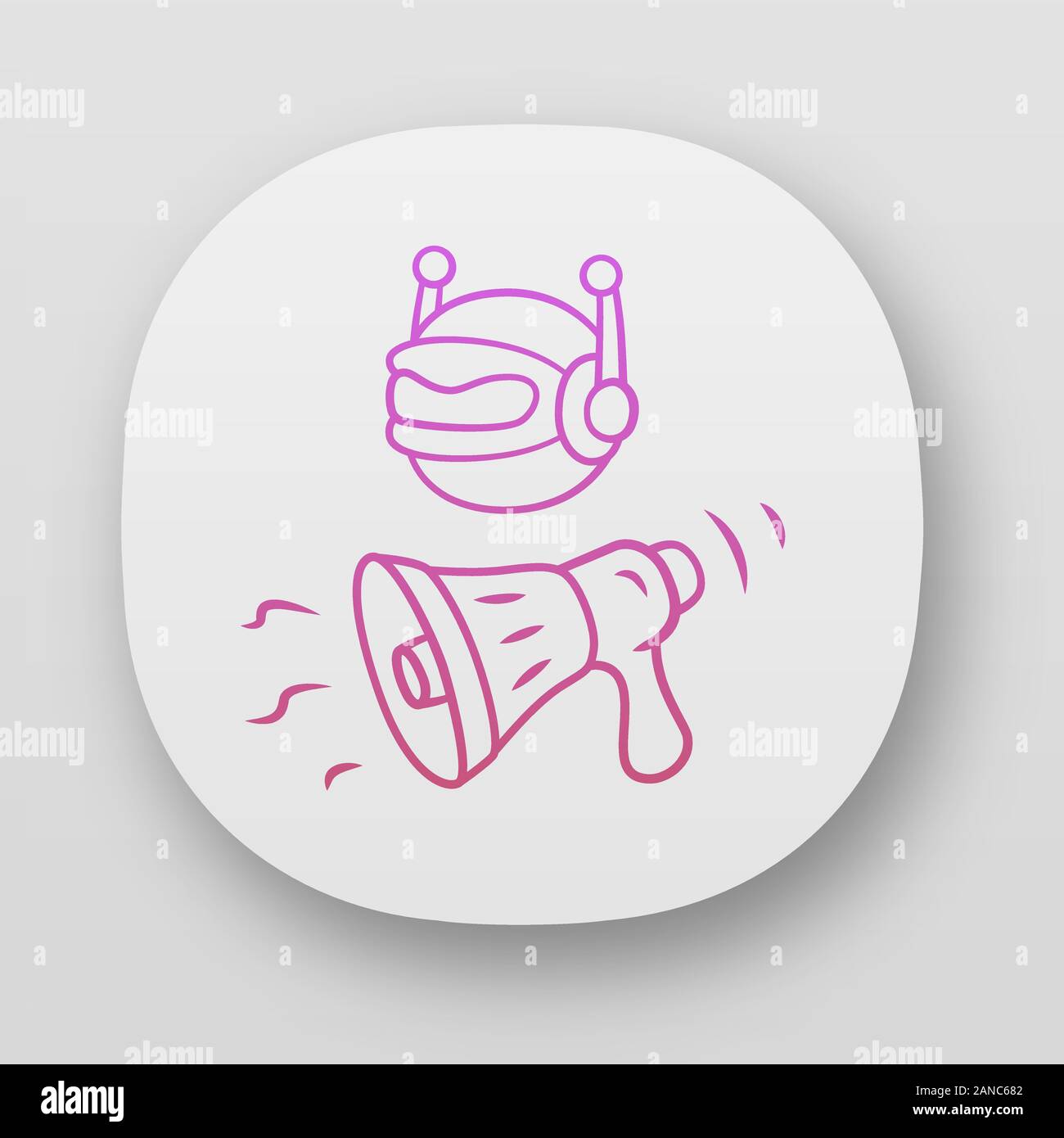 Propaganda bot app icon. Spam attack. Marketing campaign. Robot spread ...