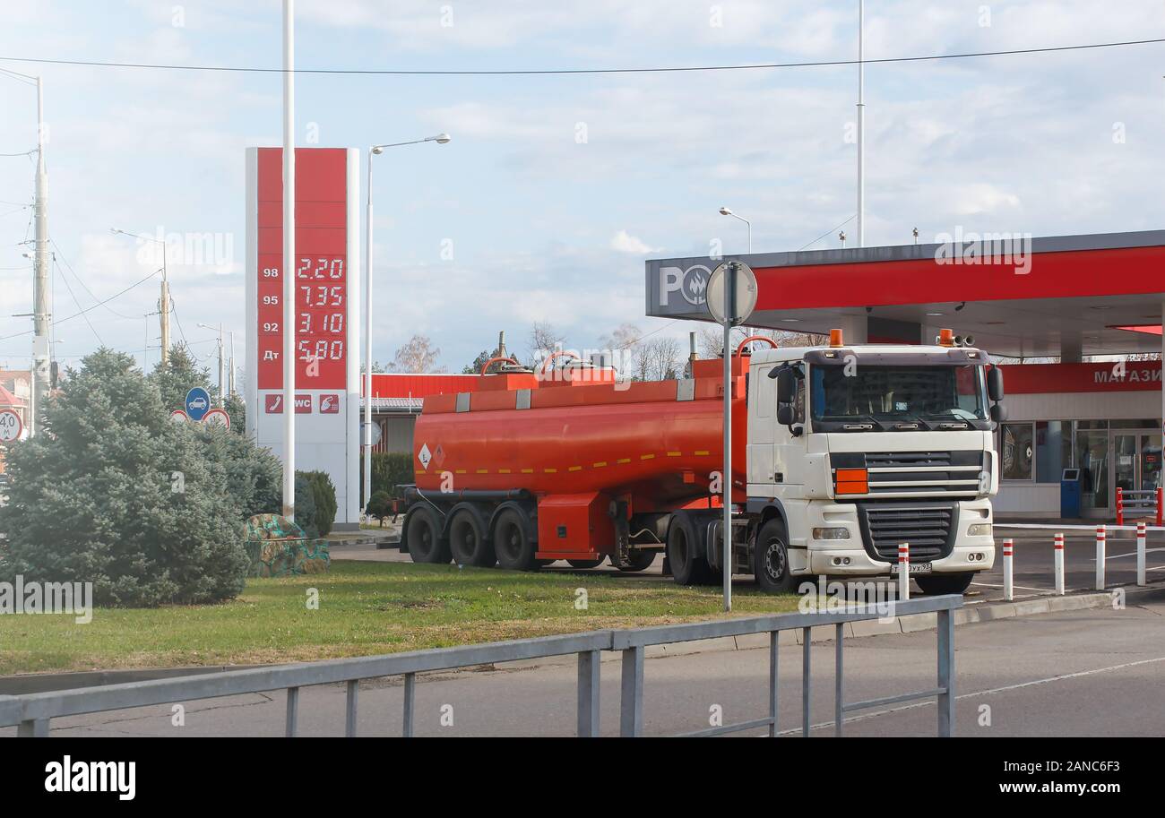 fuel truck refueling at a gas station Stock Photo - Alamy