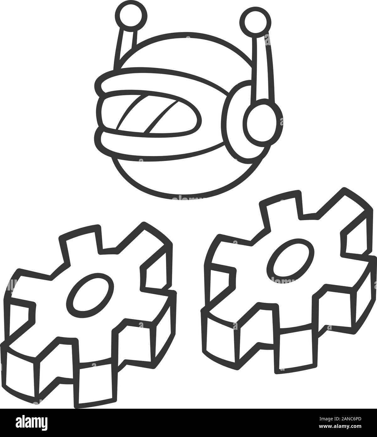 Work bot linear icon. Optimizer robot with cogwheels. AI, artificial ...