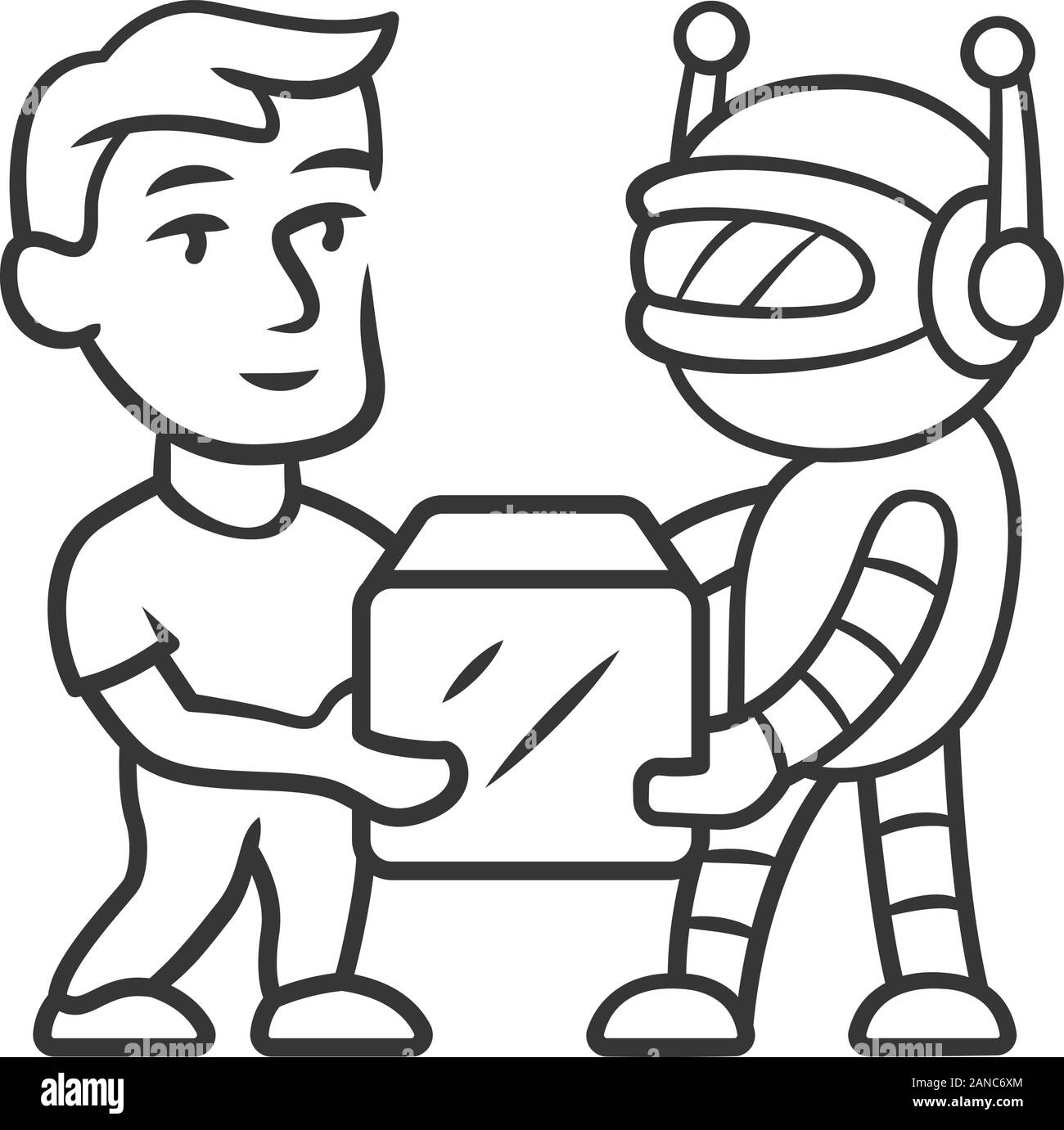 Transactional bot linear icon. Artificial intelligence. Partner bot ...