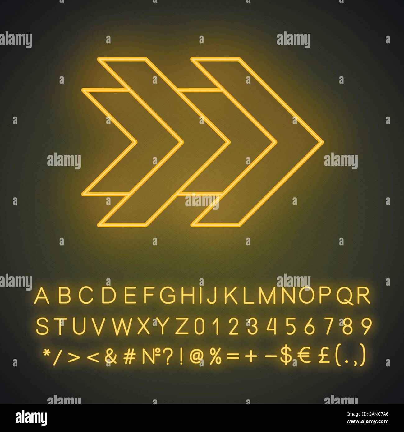 Double arrows neon light icon. Fast forward right arrowhead. Rewinding button. Navigation ...