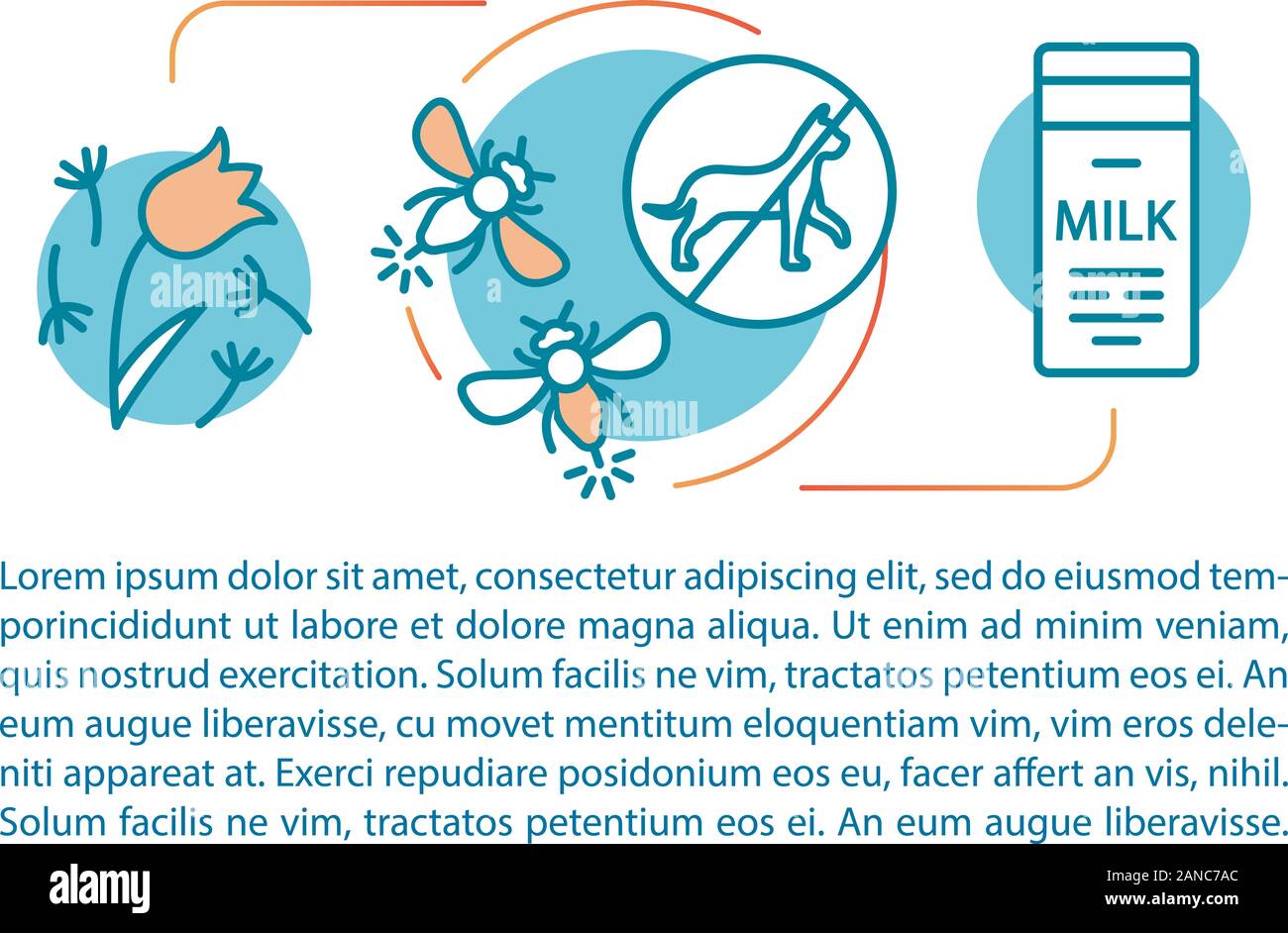 Allergy types article page vector template. Animals, pollen, food ...