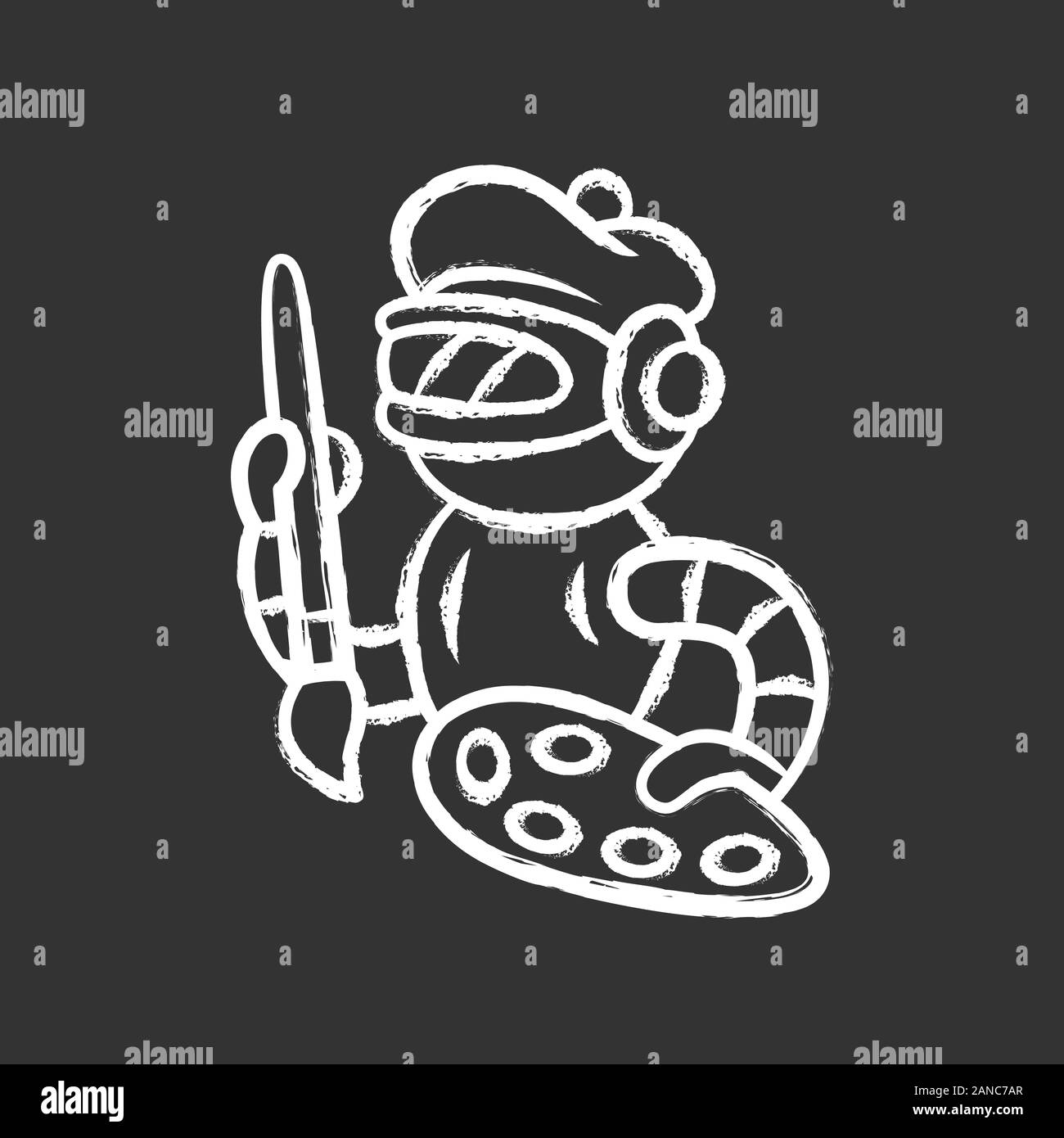 Art bot chalk icon. Robot, cyborg with brush and palette. Virtual ...