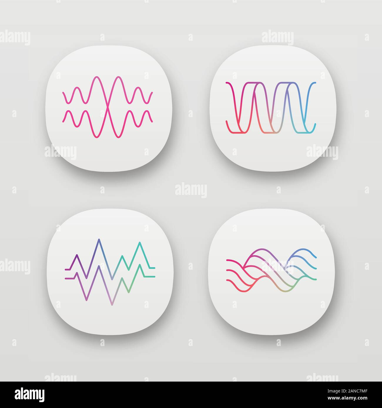 Sound waves app icons set. UI/UX user interface. Audio waves. Music ...