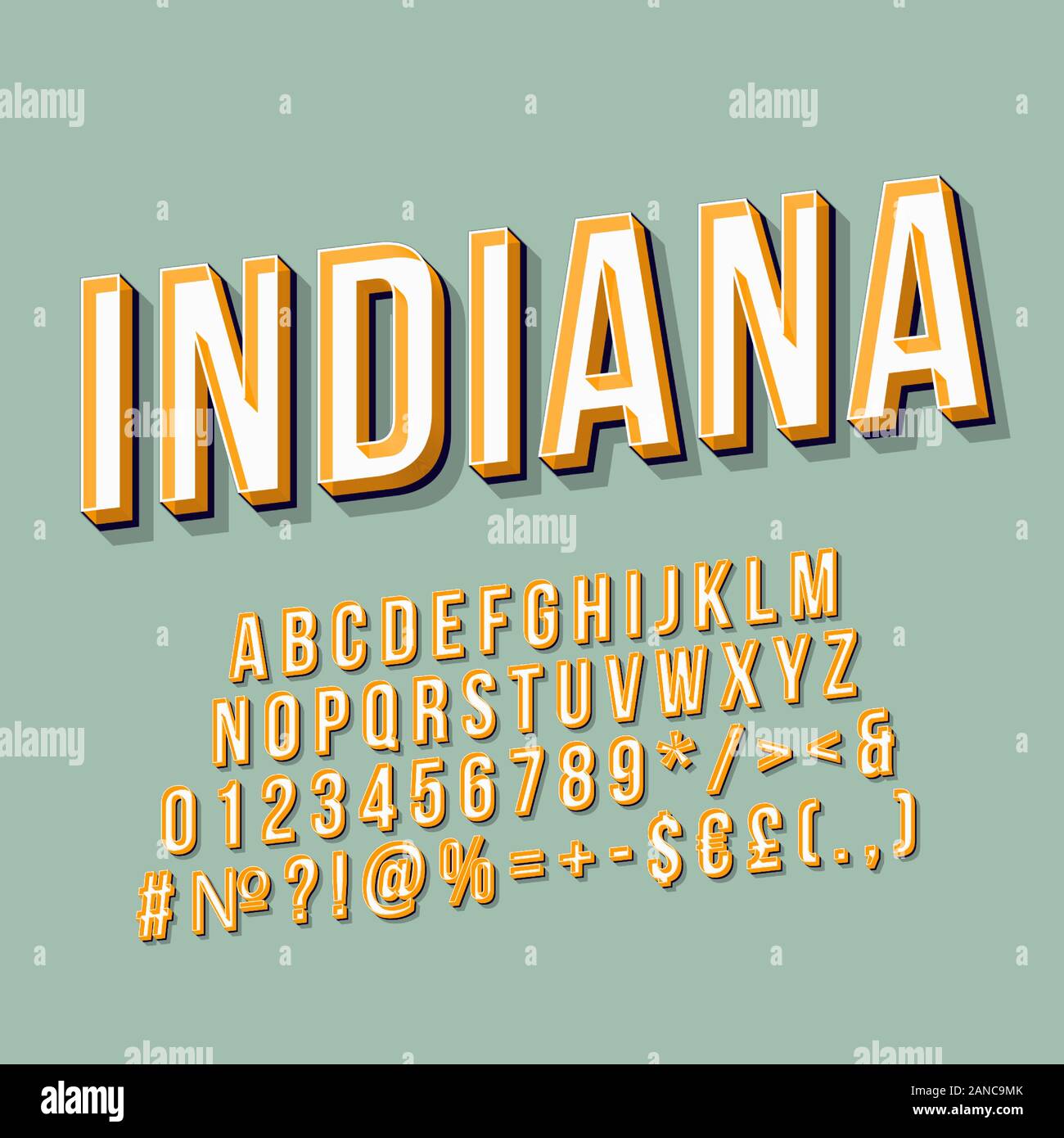 Indiana vintage 3d vector lettering. Retro bold font, typeface. Pop art ...