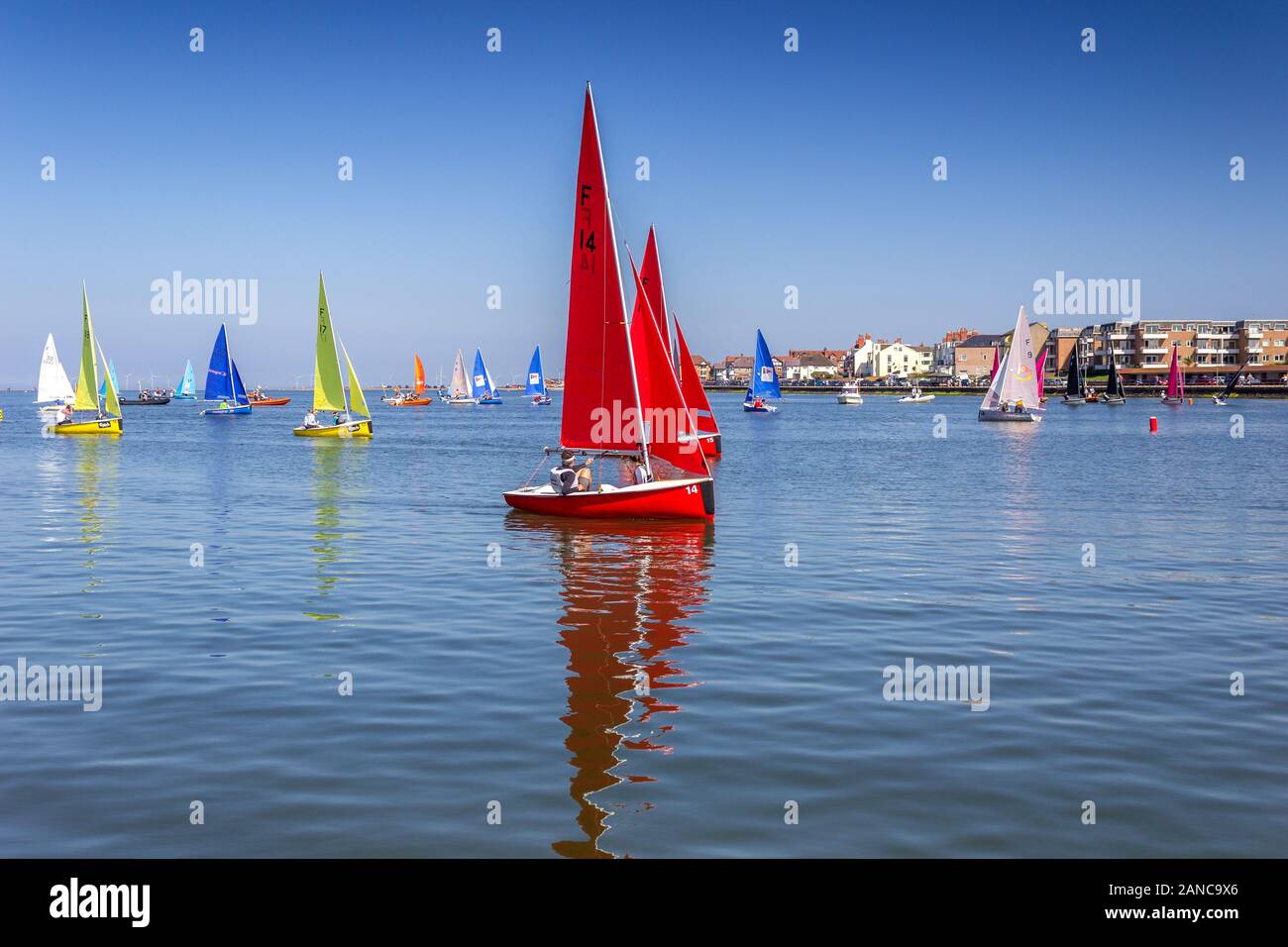 Sailing boats on the Marine lake at Wilson Trophy, West Kirby, Wirral ...