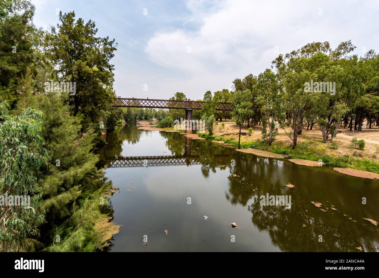 View of the iron rail bridge over the Macquarie River built in 1884 and ...