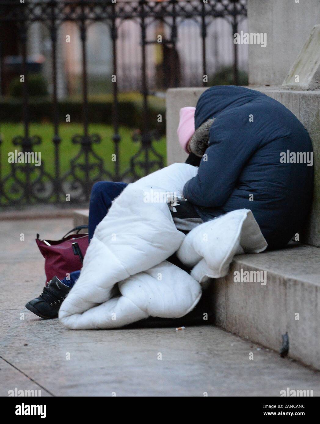 Homeless people sleep on the plinth of the Ferdinand Foch Equestrian ...