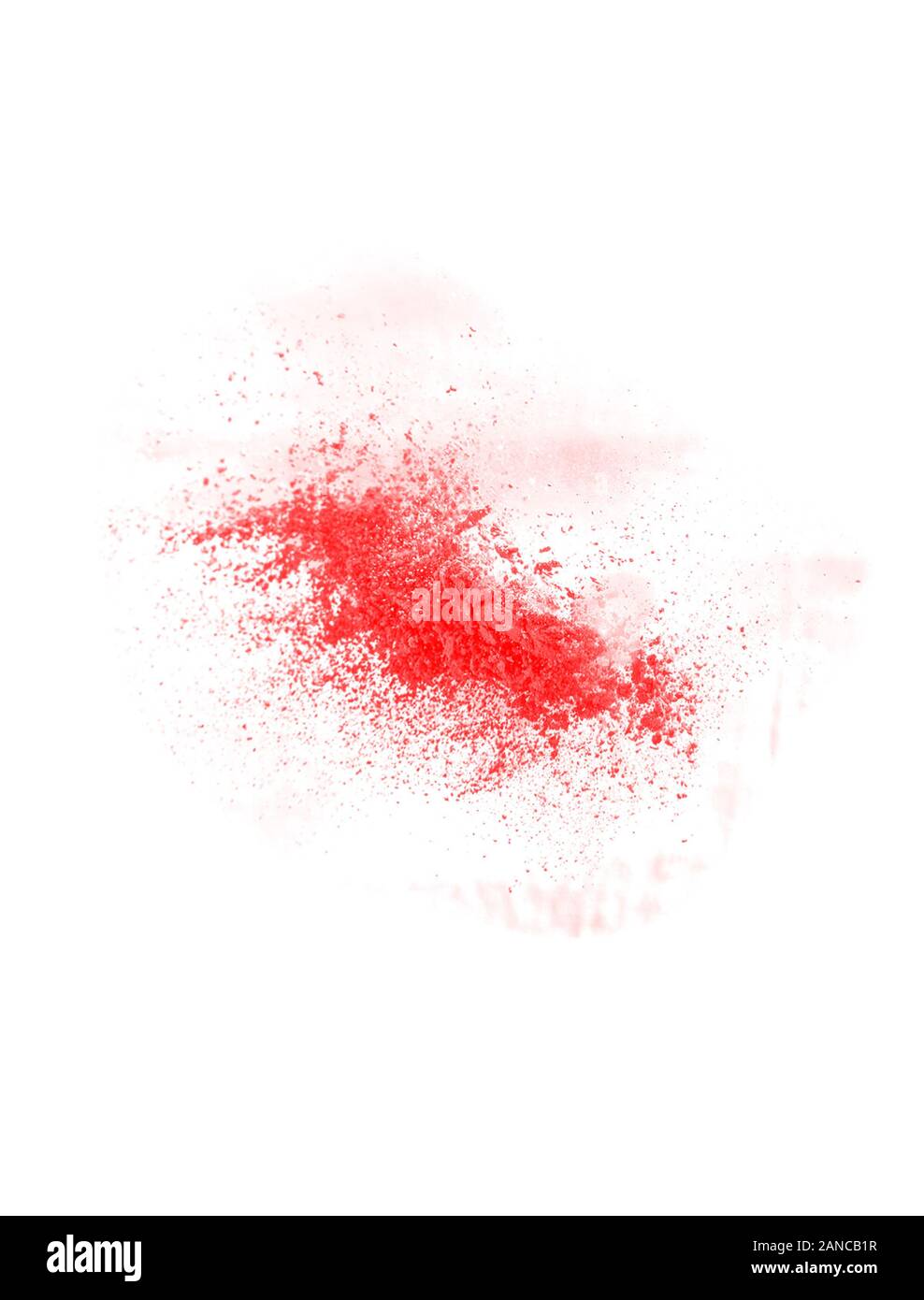 Abstract red splash with drops isolated on white background. Beautiful ...