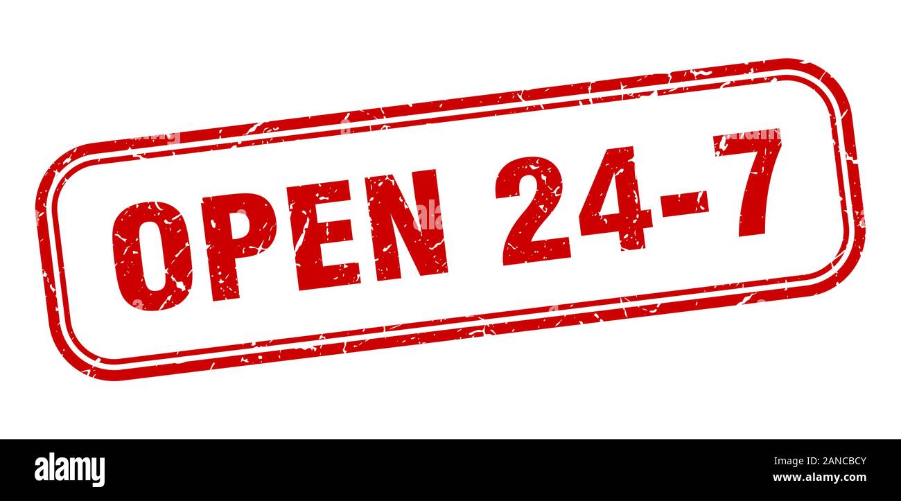 open 24 7 stamp. open 24 7 square grunge red sign Stock Vector Image ...