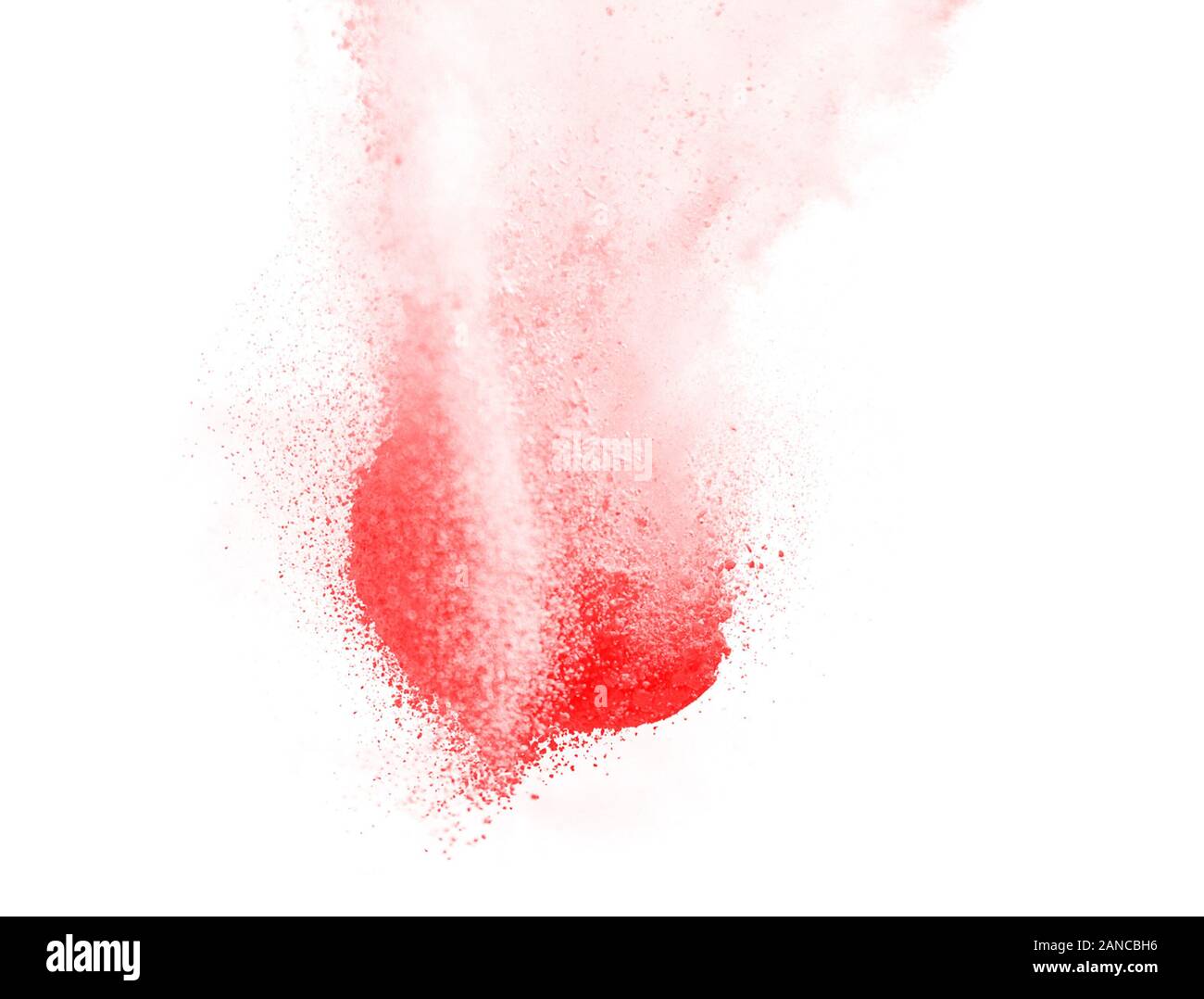 Red powder explode isolated on white background. Abstract splash brush ...
