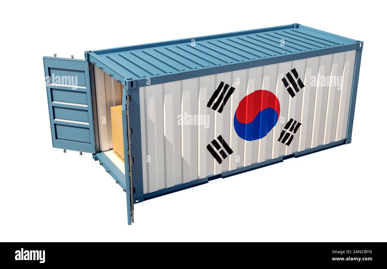 Shipping Container with South Korea flag isolated on white - 3D ...