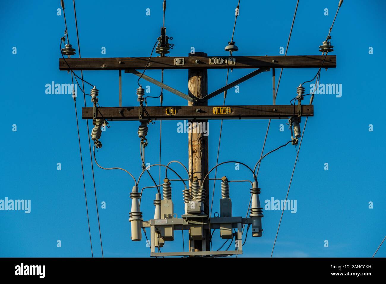 electric high voltage transmission lines Stock Photo - Alamy