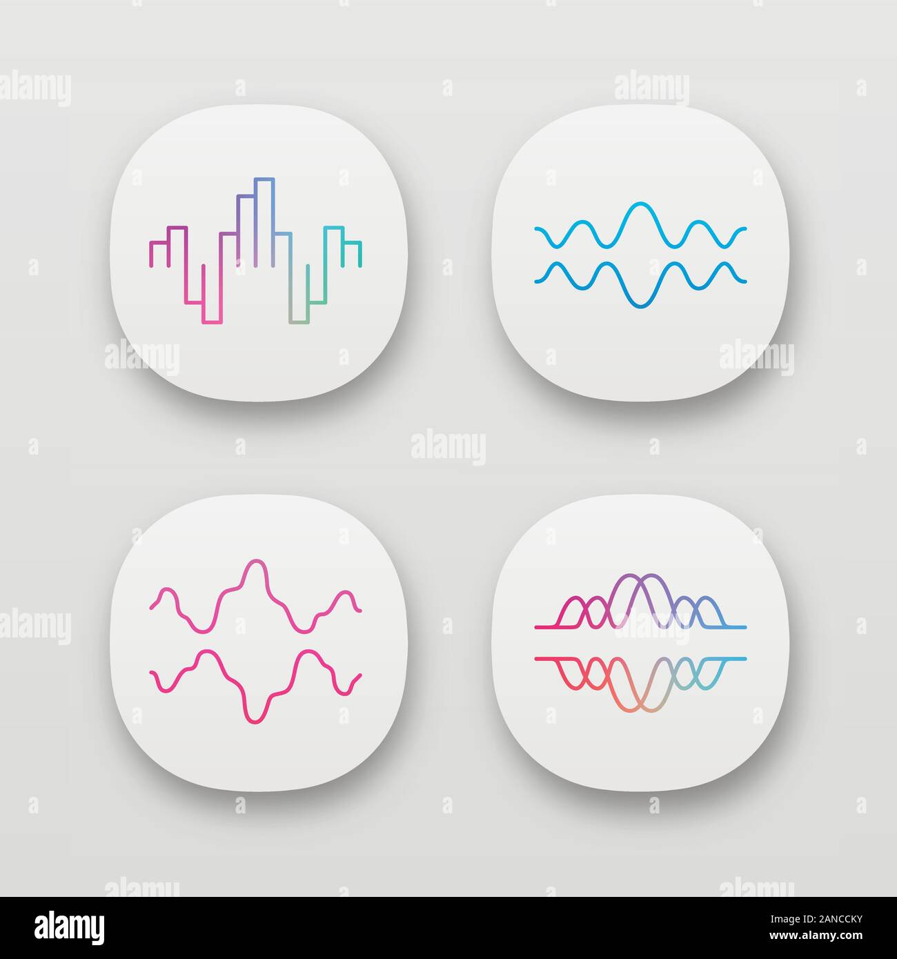 Sound waves app icons set. UI/UX user interface. Audio, music, radio ...