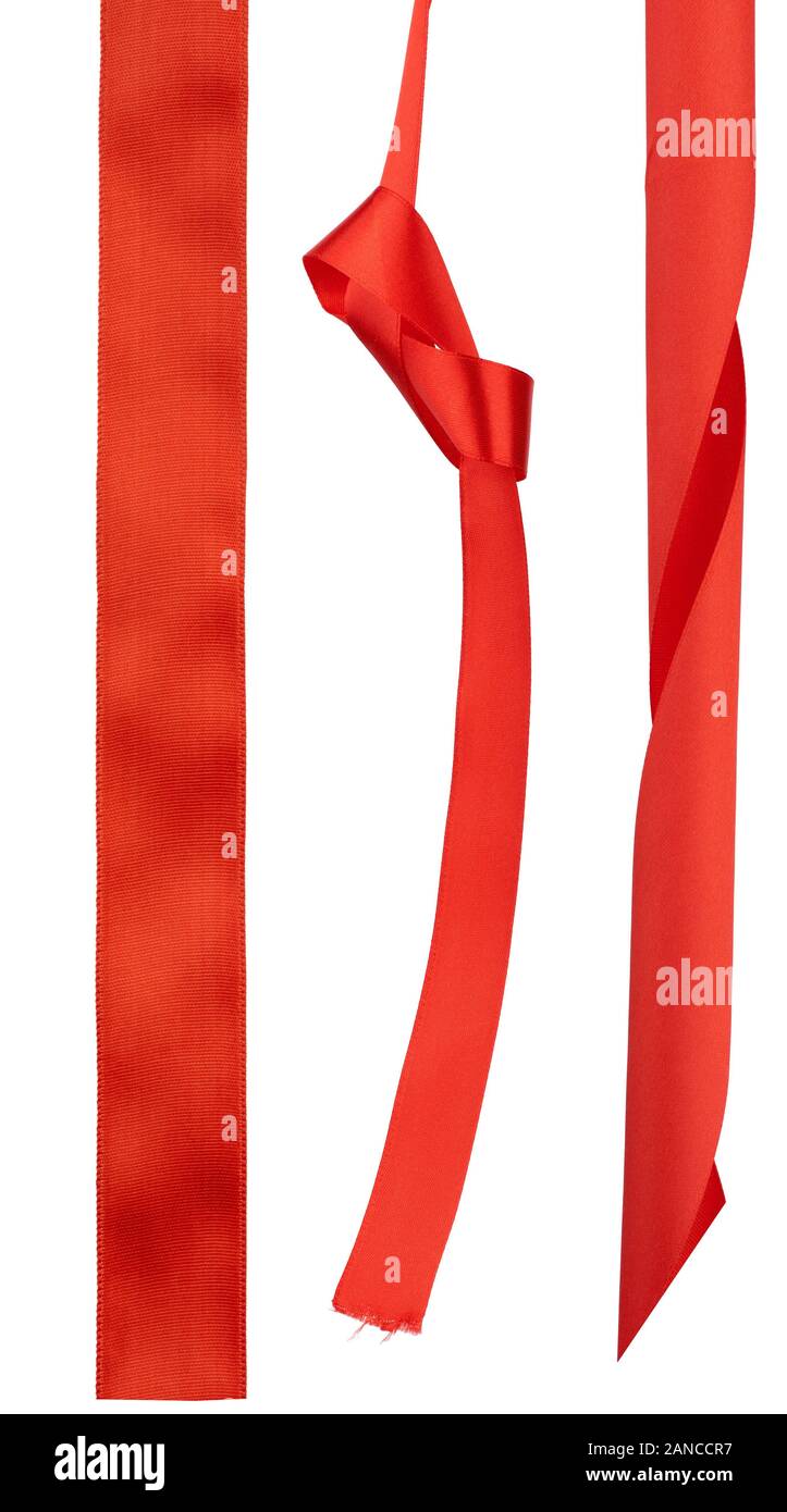 different ends of red silk ribbon isolated on white background, element ...