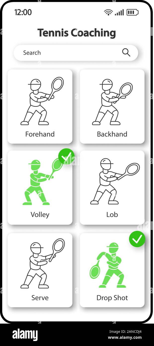 Tennis training tool smartphone interface vector template. Mobile app ...