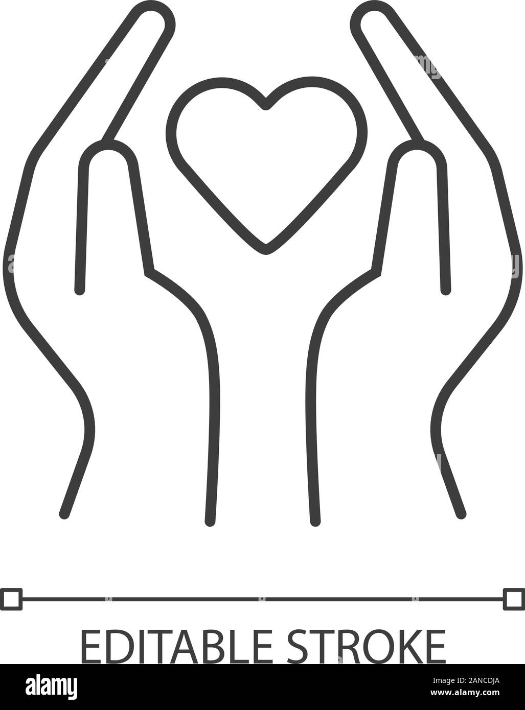 Hands with heart linear icon. Volunteering activity. Nonprofit ...