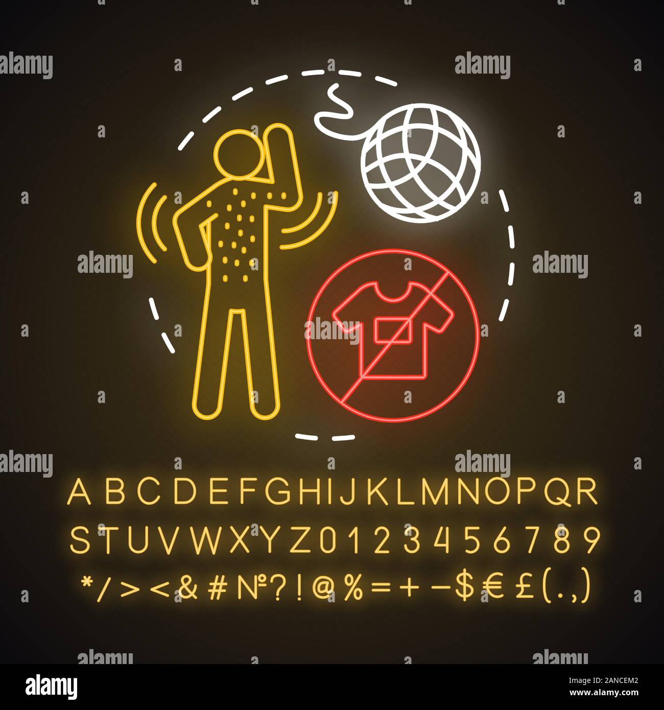 Clothes allergy neon light concept icon. Textile contact dermatitis ...