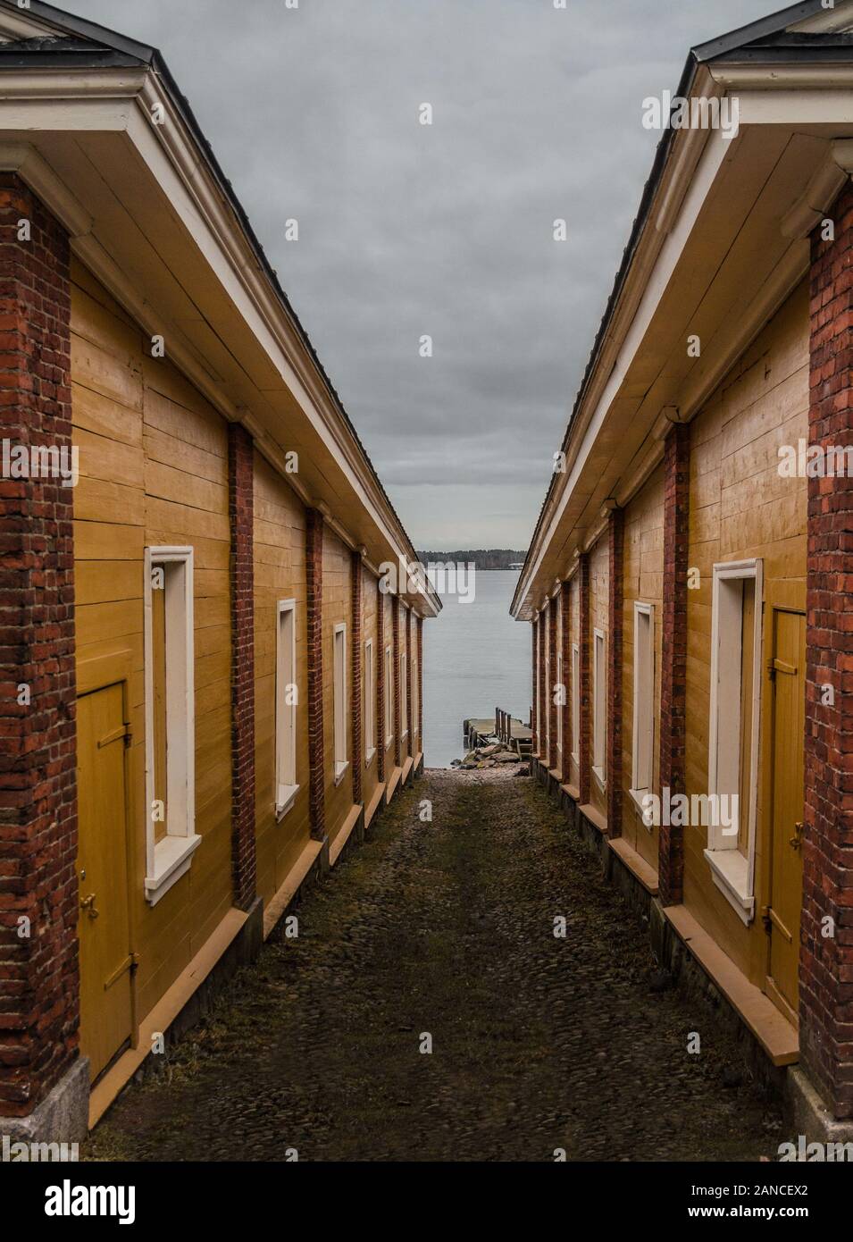 The leading lines of the military barracks of the Suomenlinna Stock ...