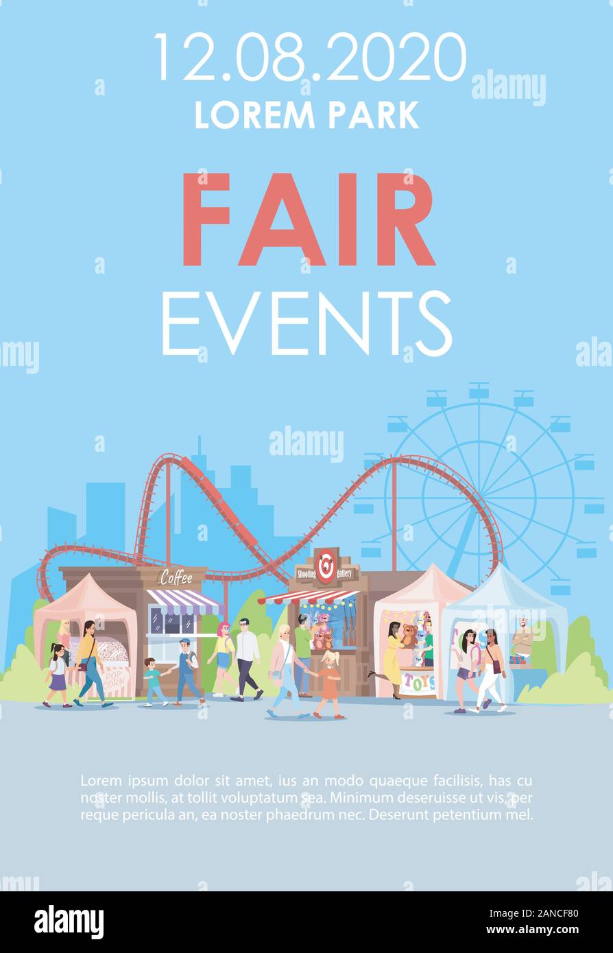 Fair events brochure template. Amusement park attractions flyer ...