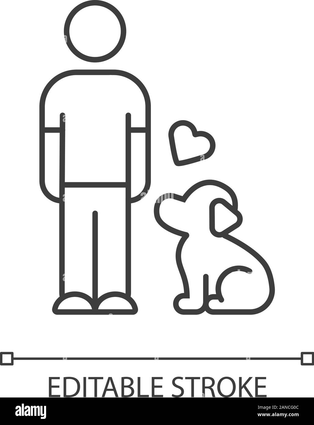 Animals welfare and help linear icon. Pup and master. Pet adoption from ...