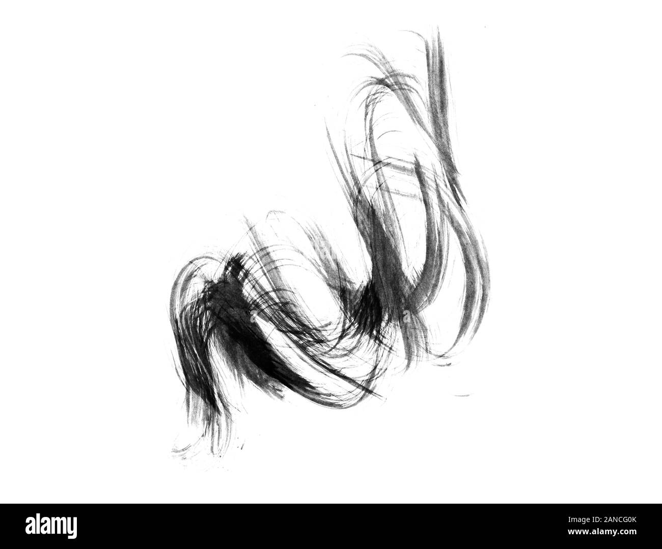 Abstract black ink lines isolated on white. Abstract black brush ...