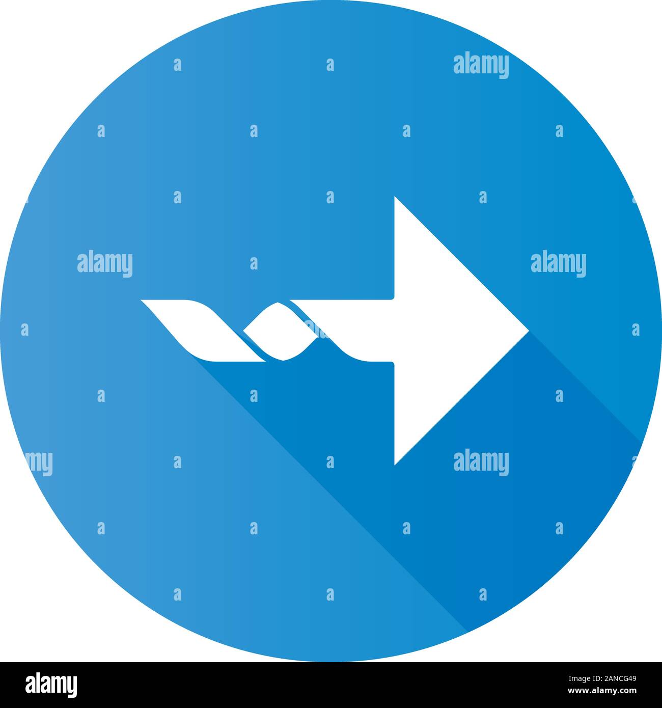 Twisted arrow flat design long shadow glyph icon. Navigation pointer ...