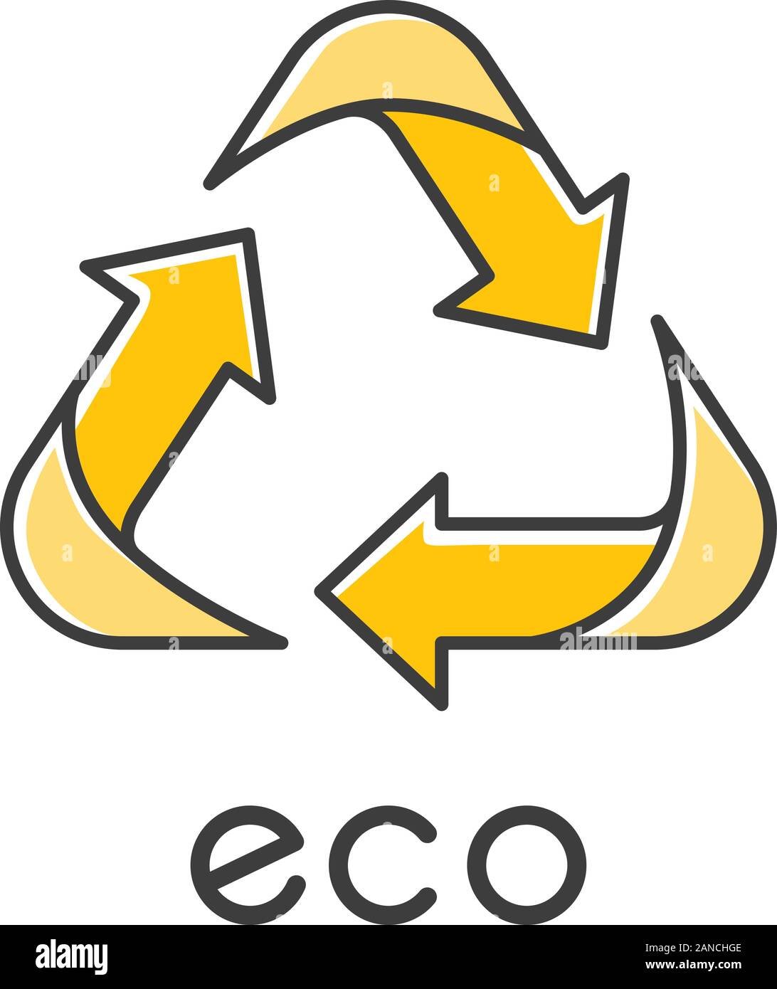 Eco label color icon. Three yellow angled arrow signs. Recycle symbol ...