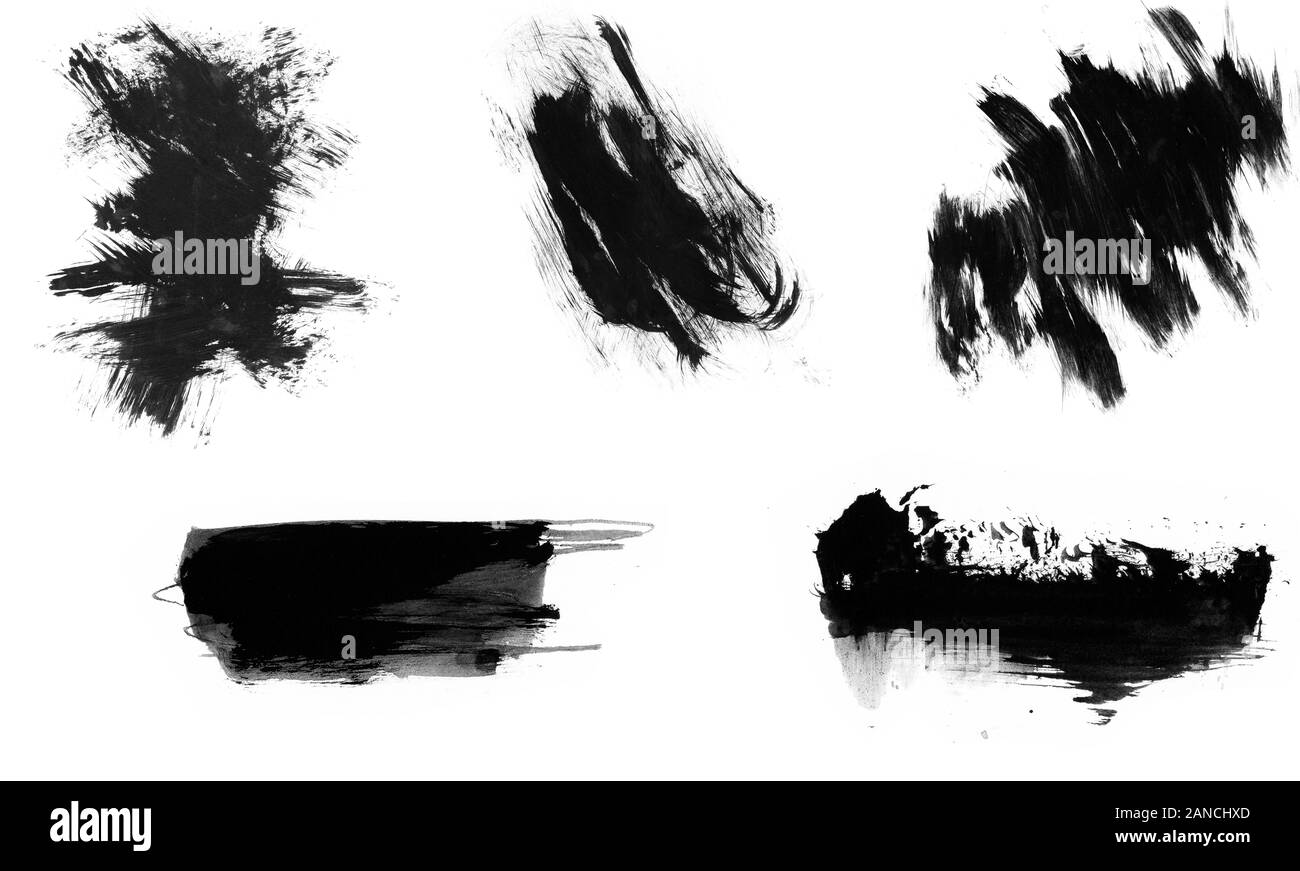 Set of abstract black ink brushes for painting Stock Photo - Alamy