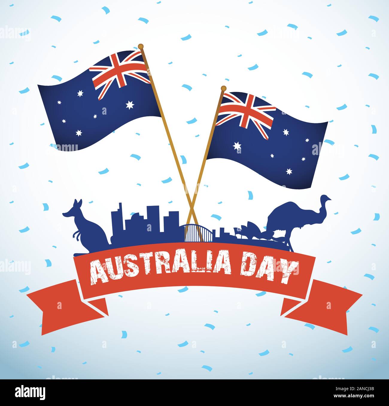australia day celebration with silhouette animals and flags Stock ...