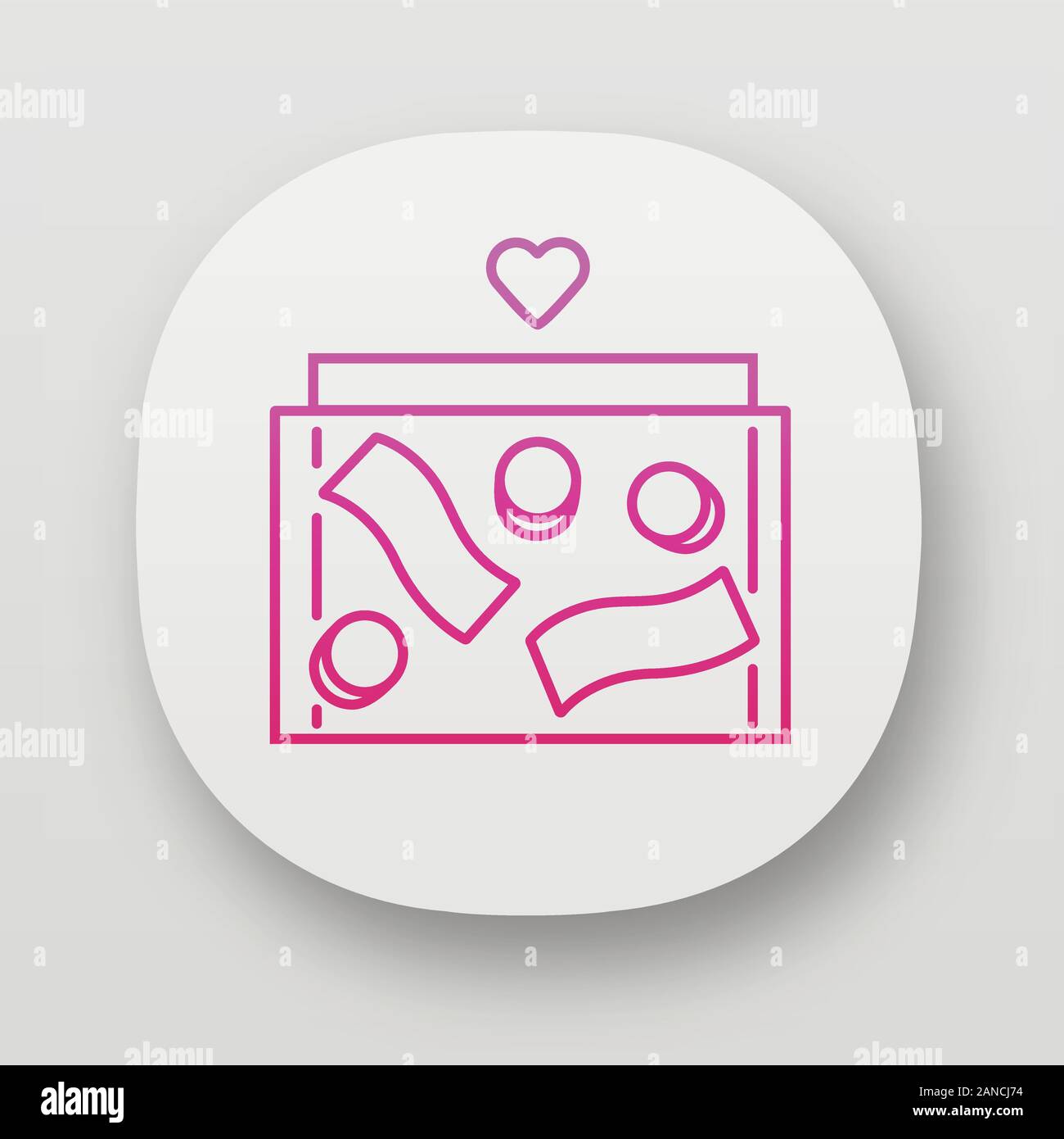 Donation box app icon. Collecting box with banknotes and coins ...