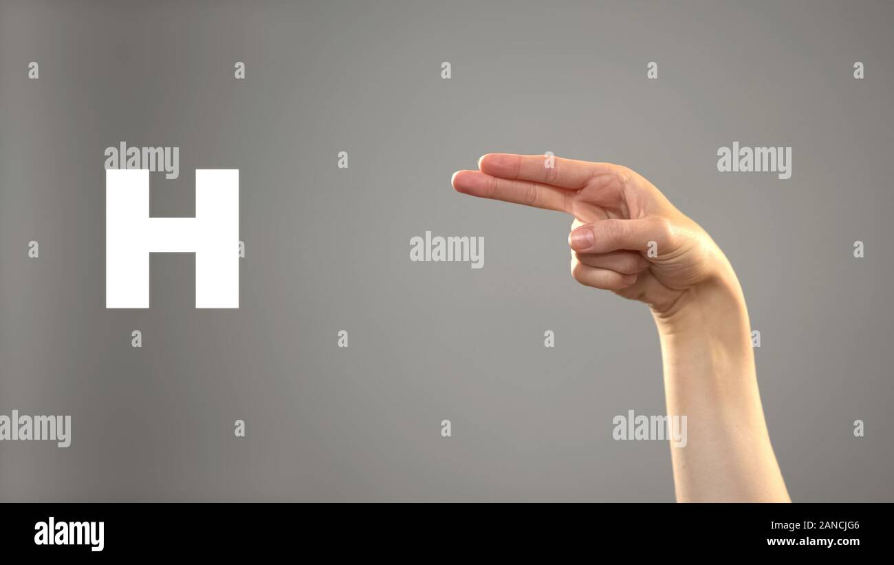 Letter H in sign language, hand on background, communication for deaf ...