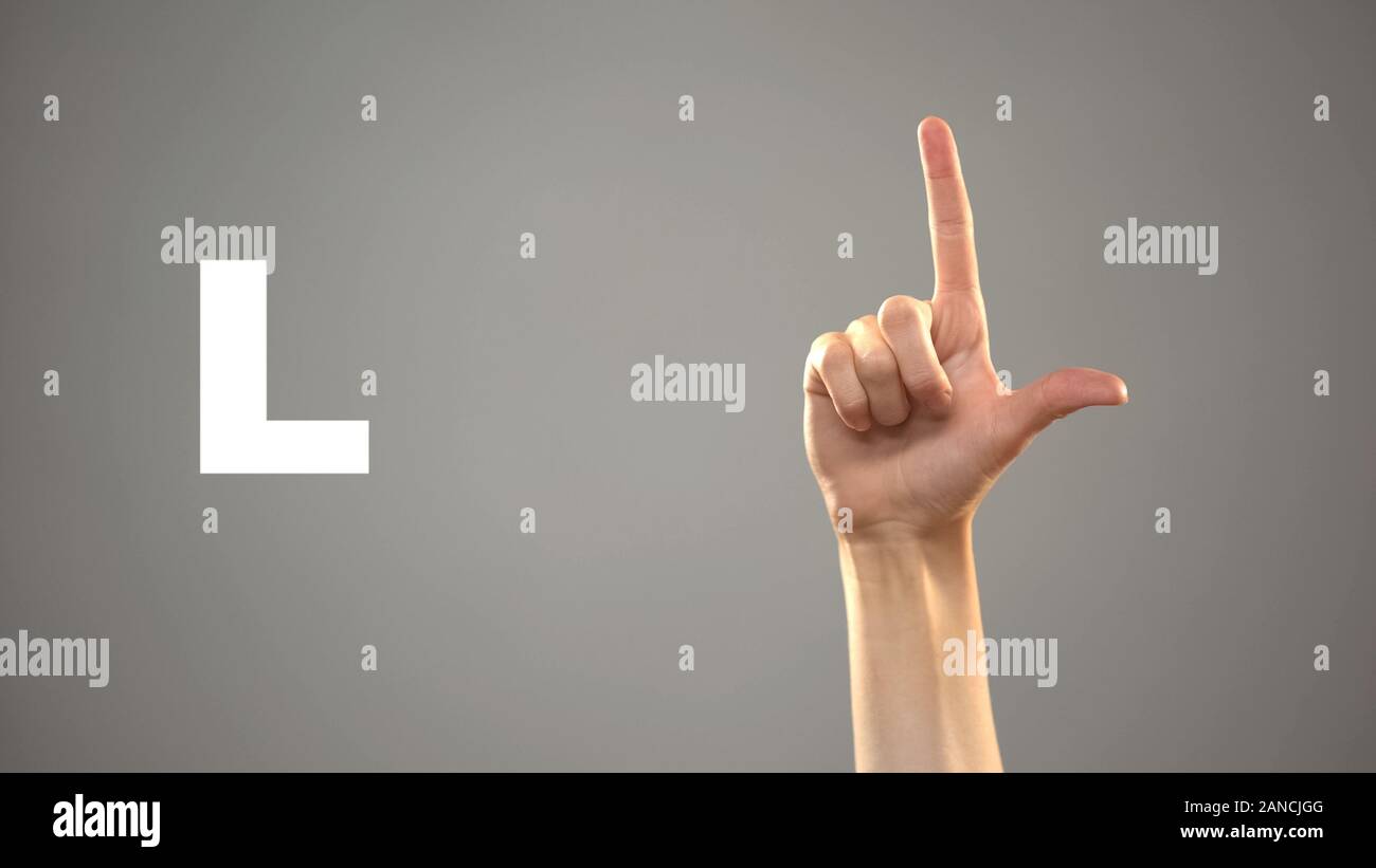 Letter L in sign language, hand on background, communication for deaf ...