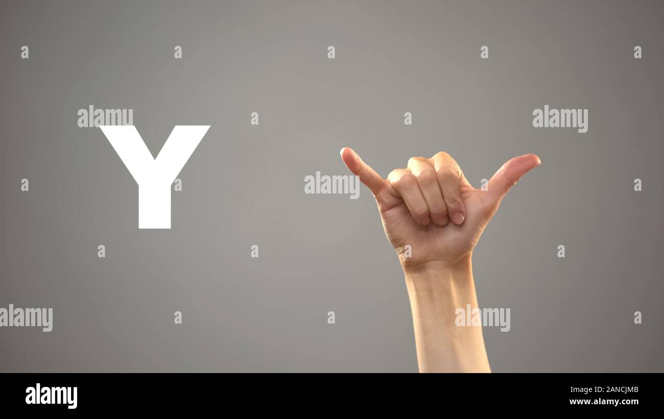 Letter Y in sign language, hand on background, communication for deaf ...
