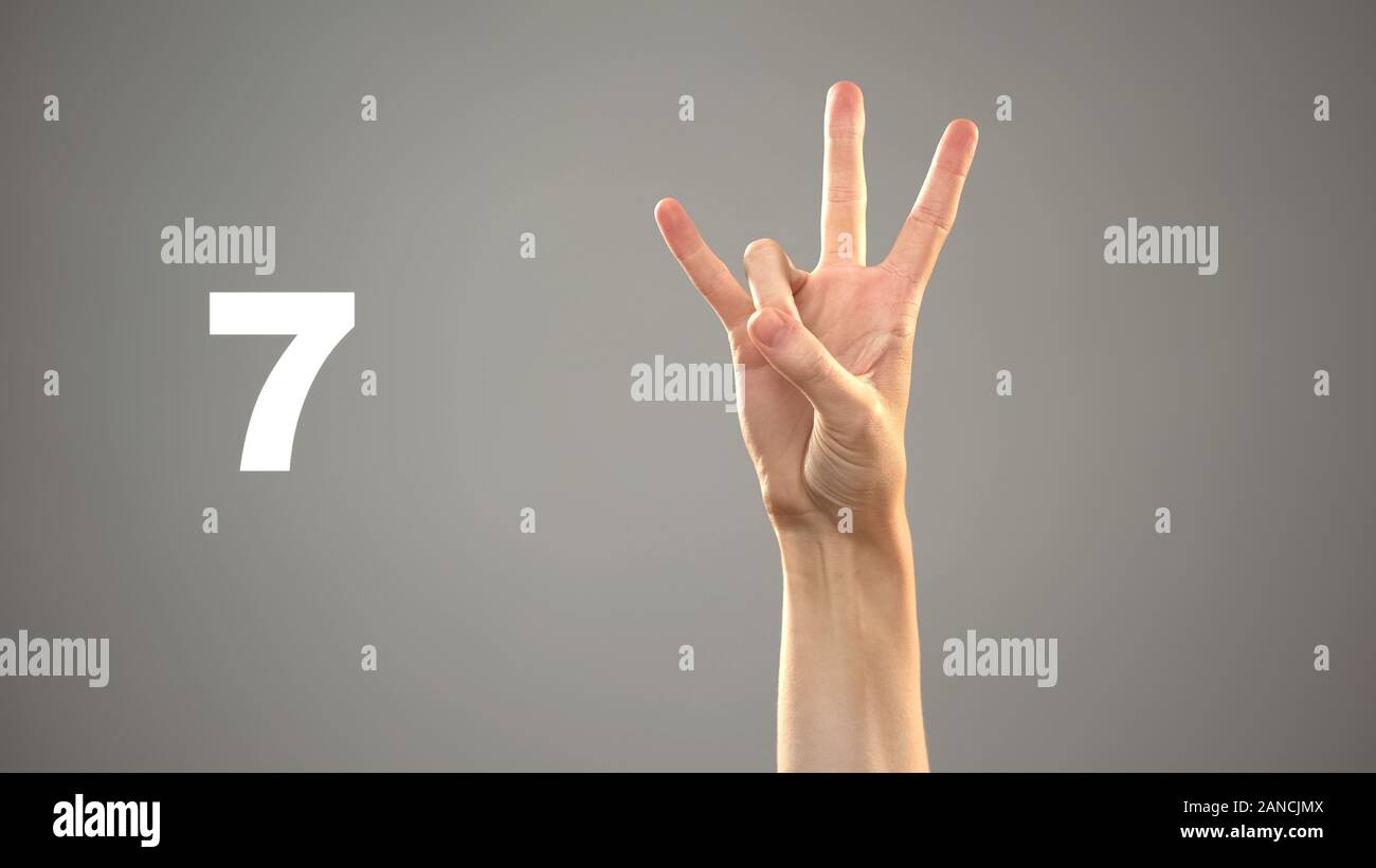 Hand signing 7 in asl, number on background, sign language tutorial for ...