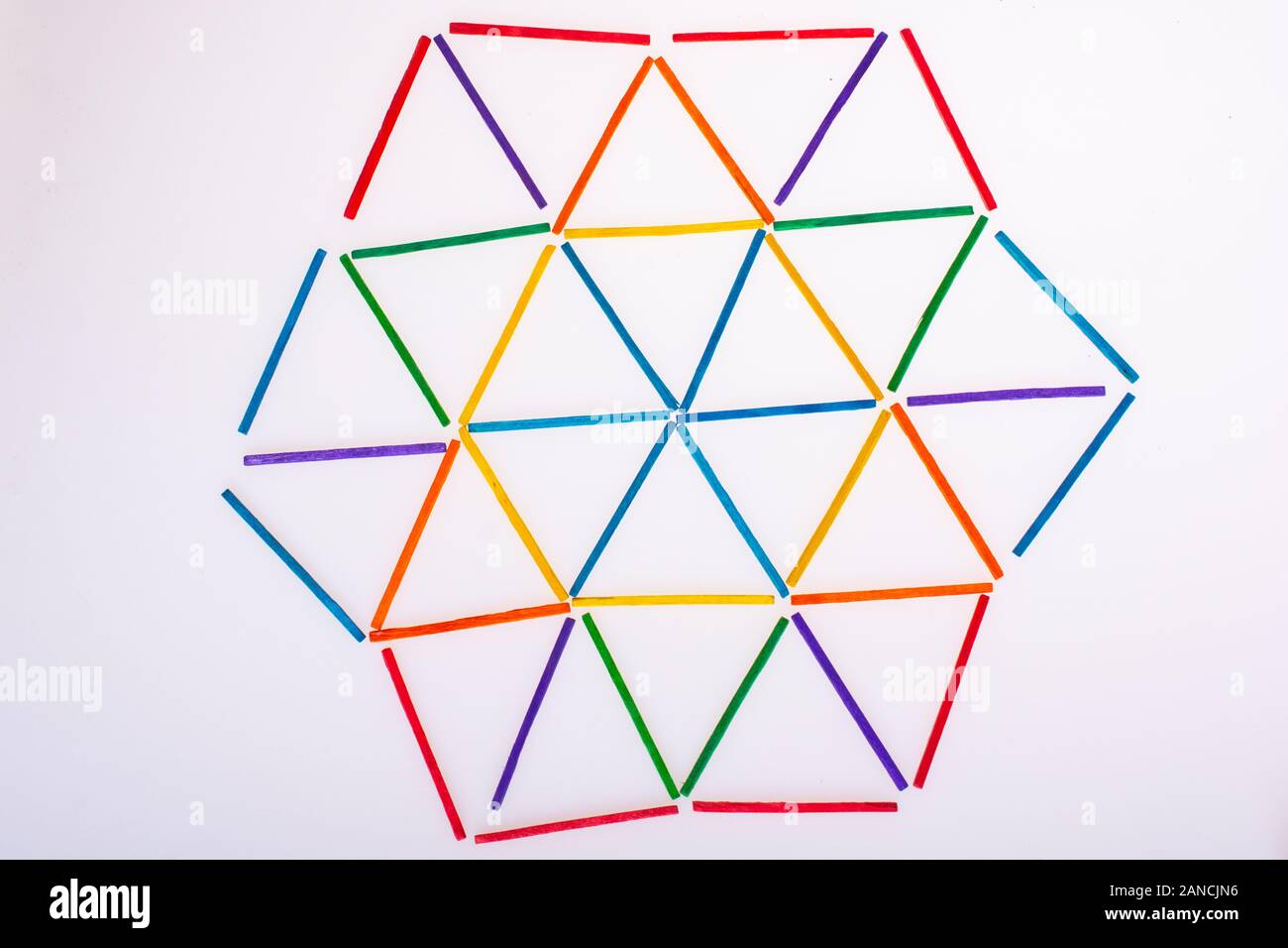 Geometric figures triangles formed with colorful sticks Stock Photo - Alamy