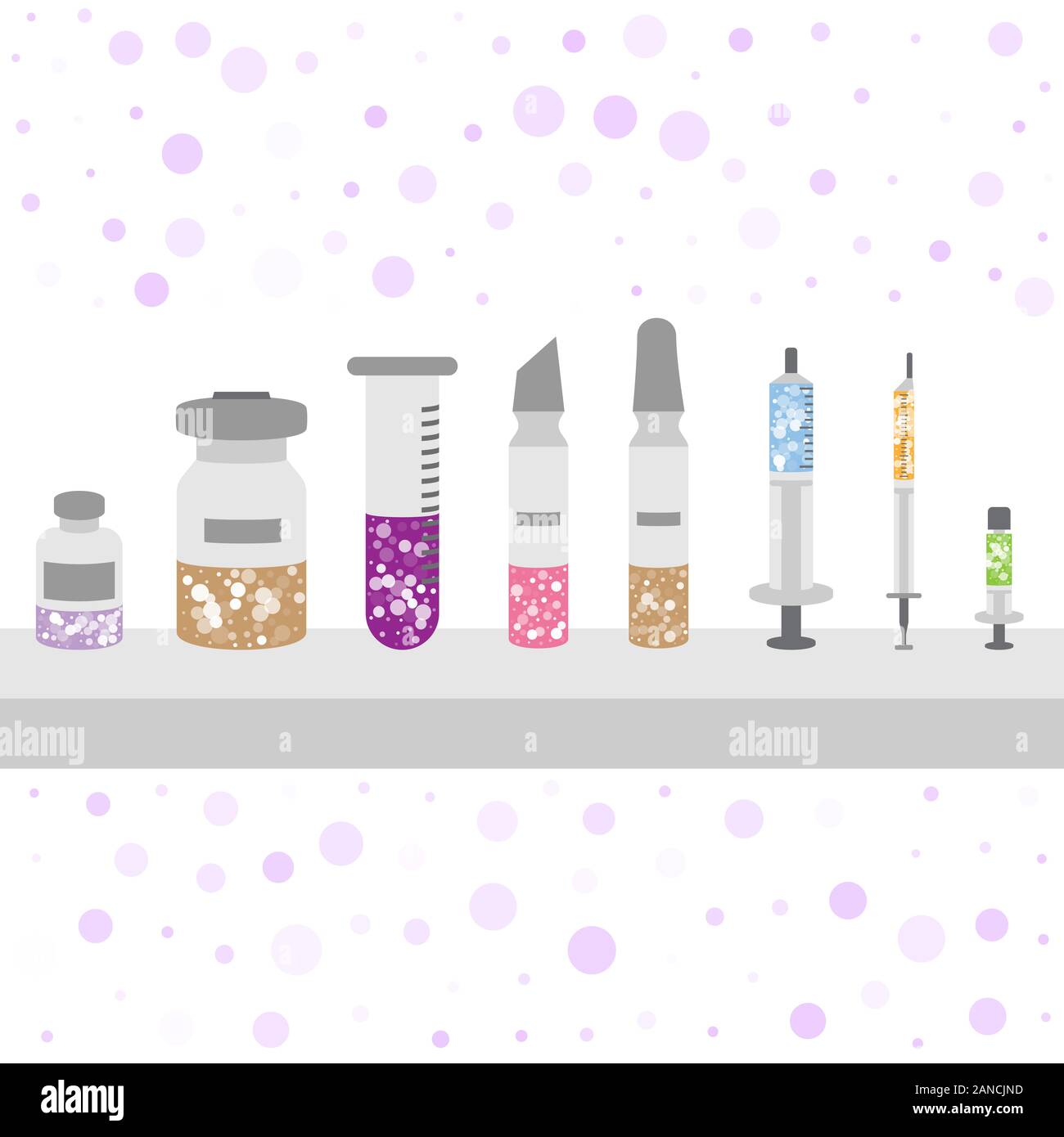 Different types of vaccines, protection from various diseases, syringes ...