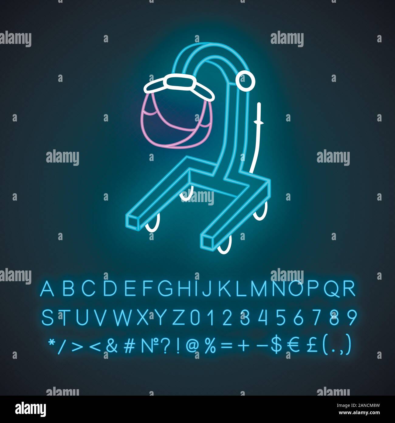 Patient lift neon light icon. Physically disabled people lifter device ...