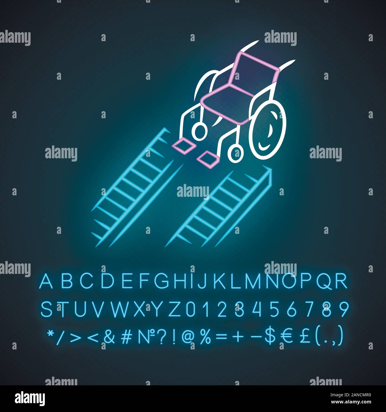 Wheelchair ramp neon light icon. Device for physically disabled people ...