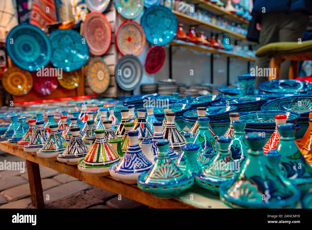 Moroccan market (souk) in the old town (medina) of Marrakech, Morocco ...