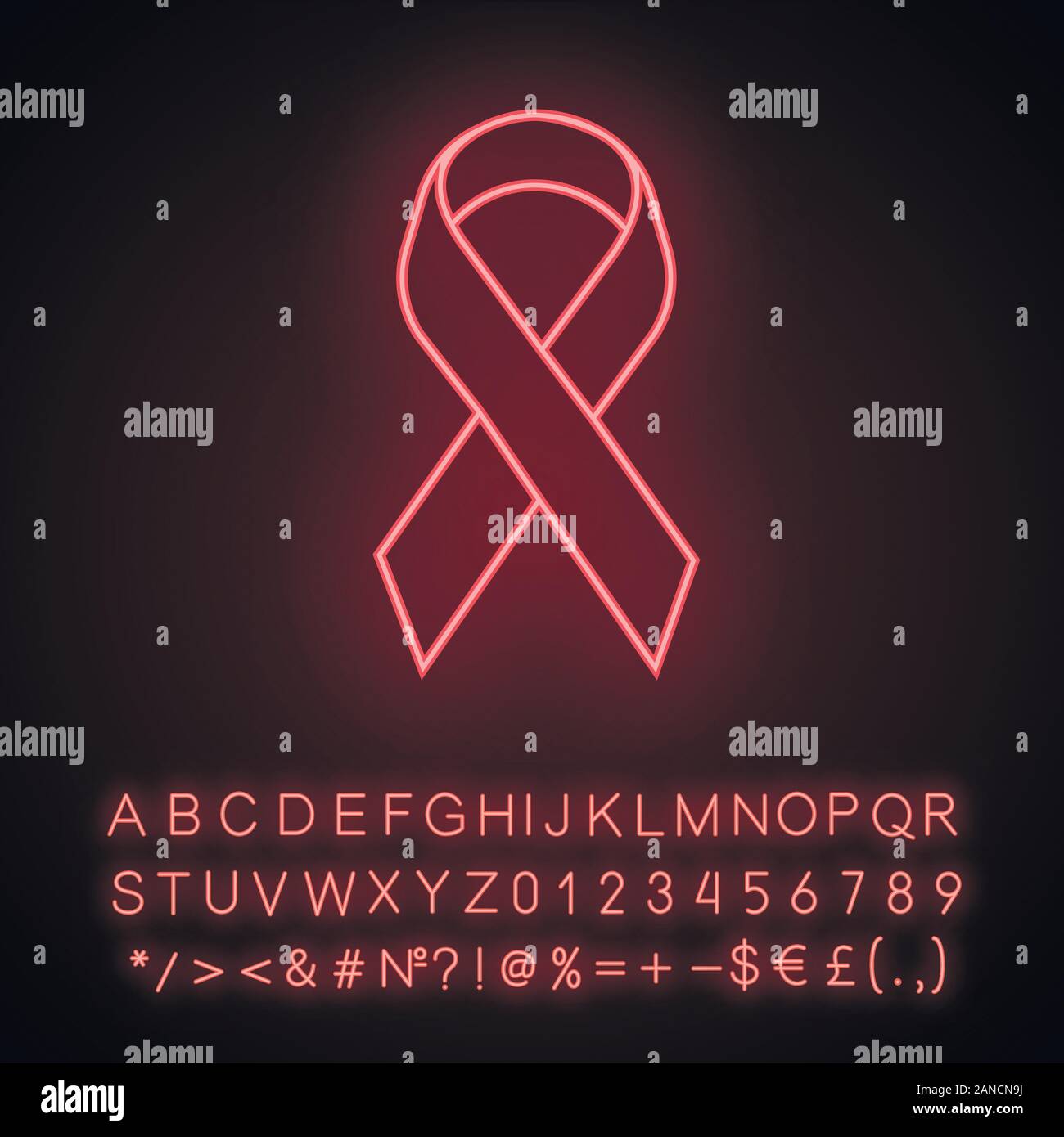 Awareness ribbon neon light icon. Support fight against medical problem ...