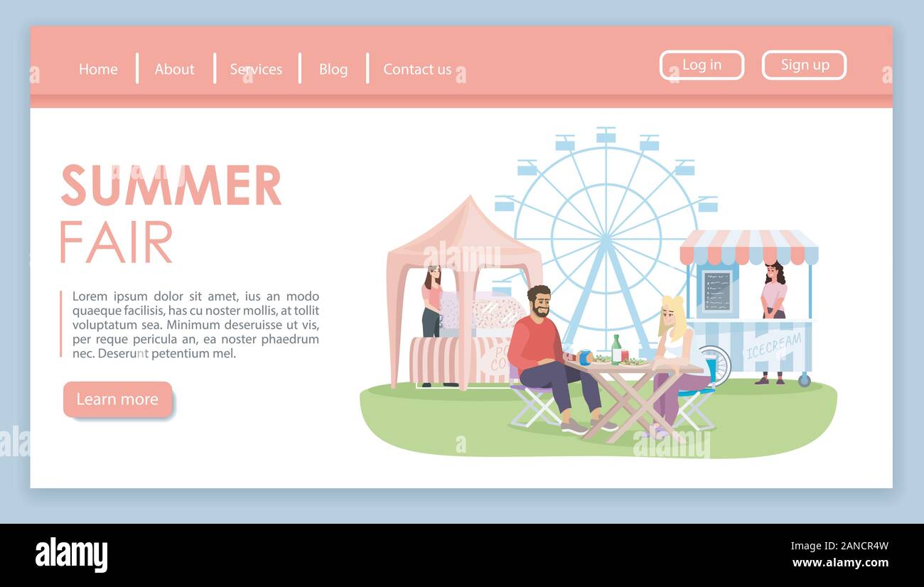 Summer fair landing page vector template. Funfair, amusement park ...