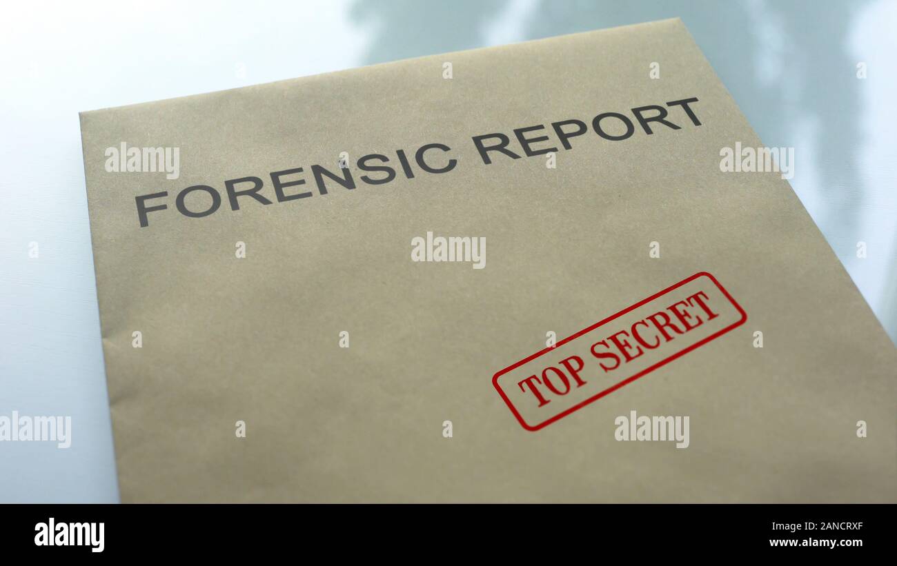 Forensic report top secret, seal stamped on folder with important ...