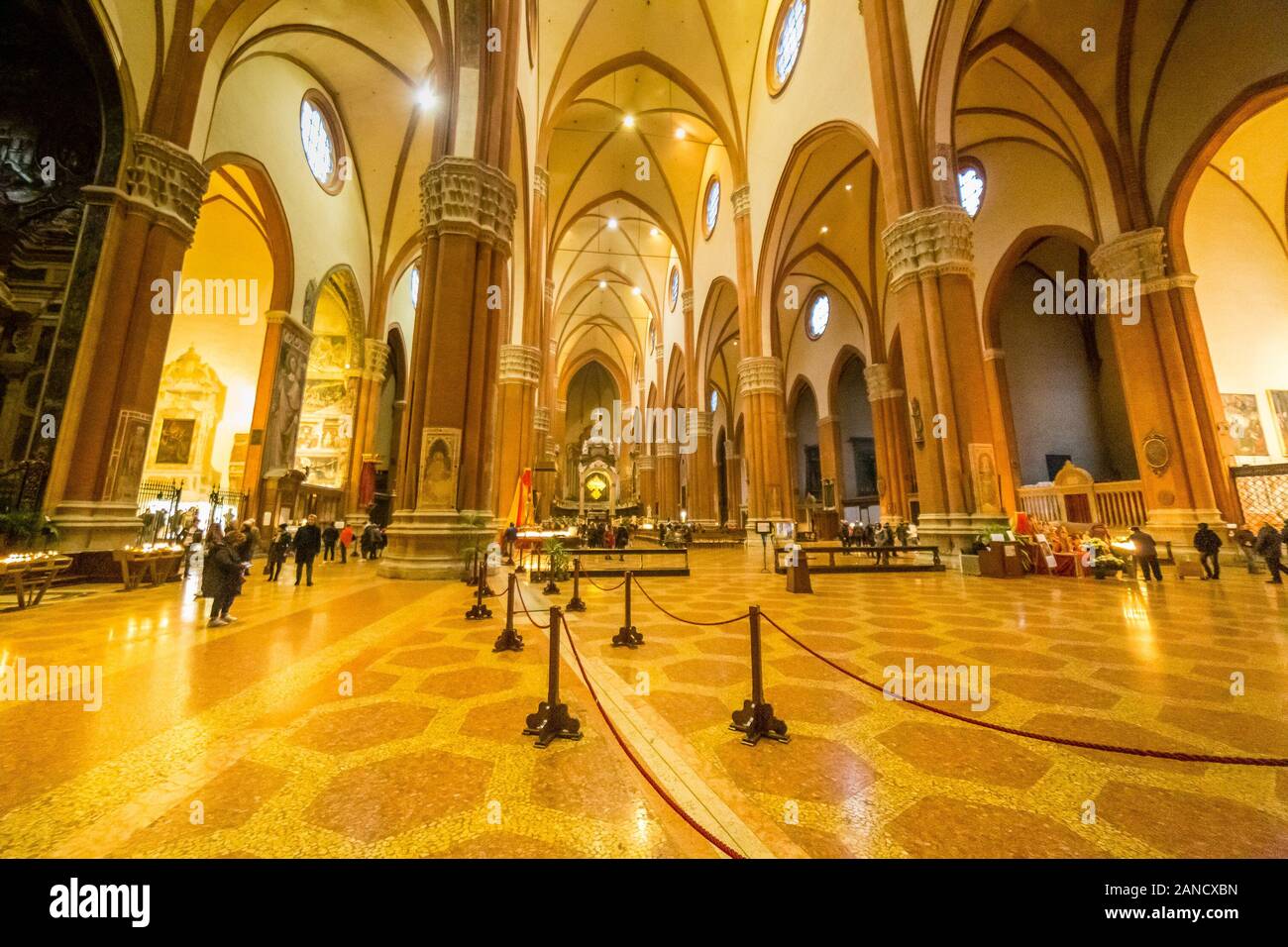 BOLOGNA, ITALY - DECEMBER 29, 2019: tourists visiting the Basilica of ...
