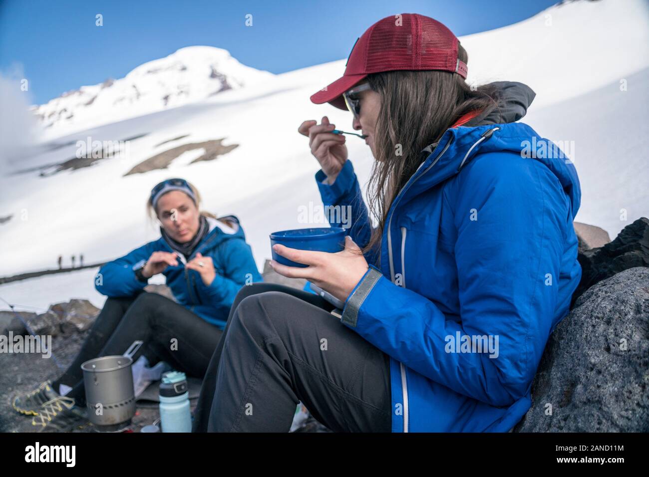 Melissa Arnot and Jen Ator, Coleman Deming Route, Mt. Baker, WA Stock ...