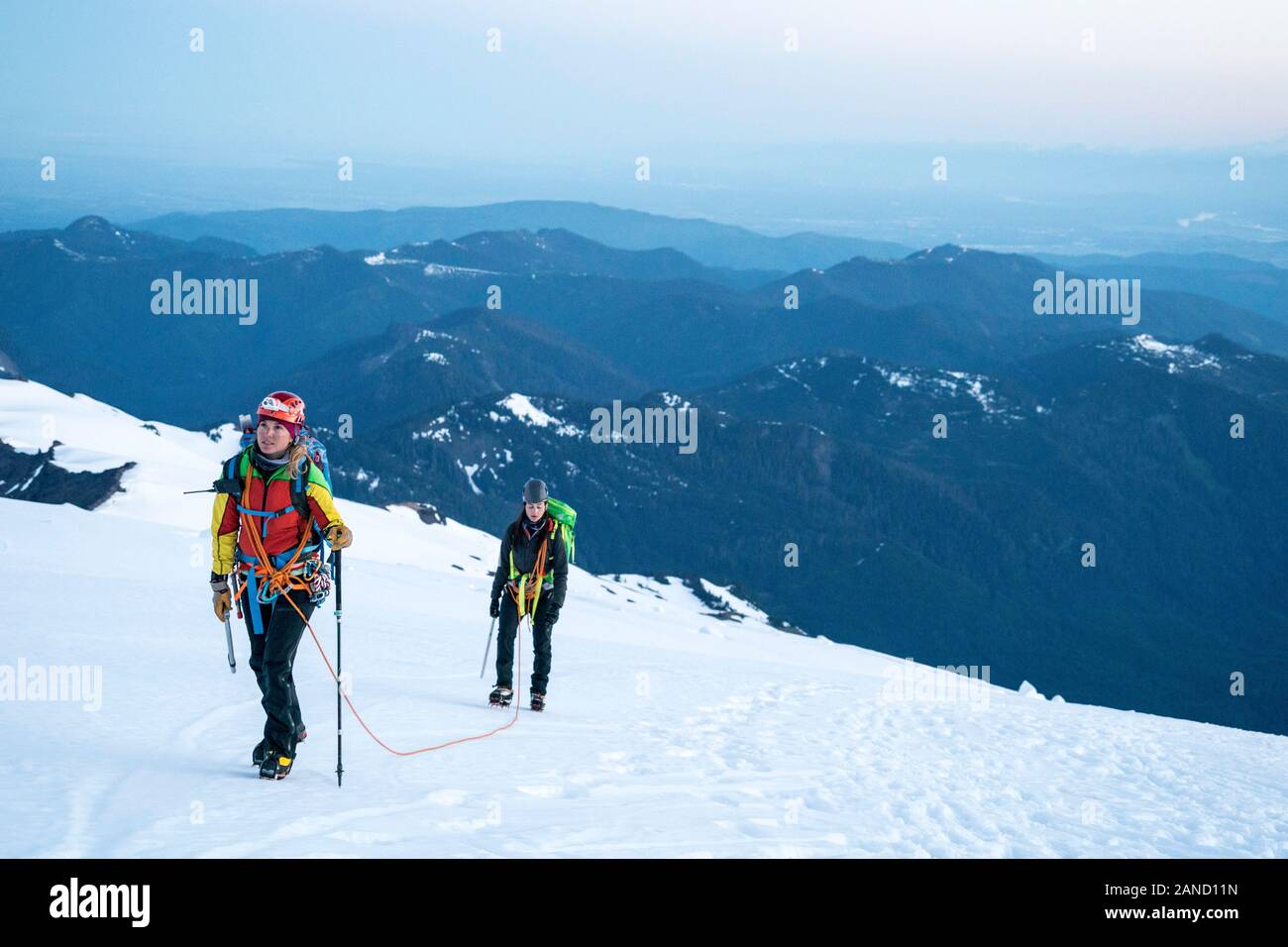 Melissa Arnot and Jen Ator, Coleman Deming Route, Mt. Baker, WA Stock ...
